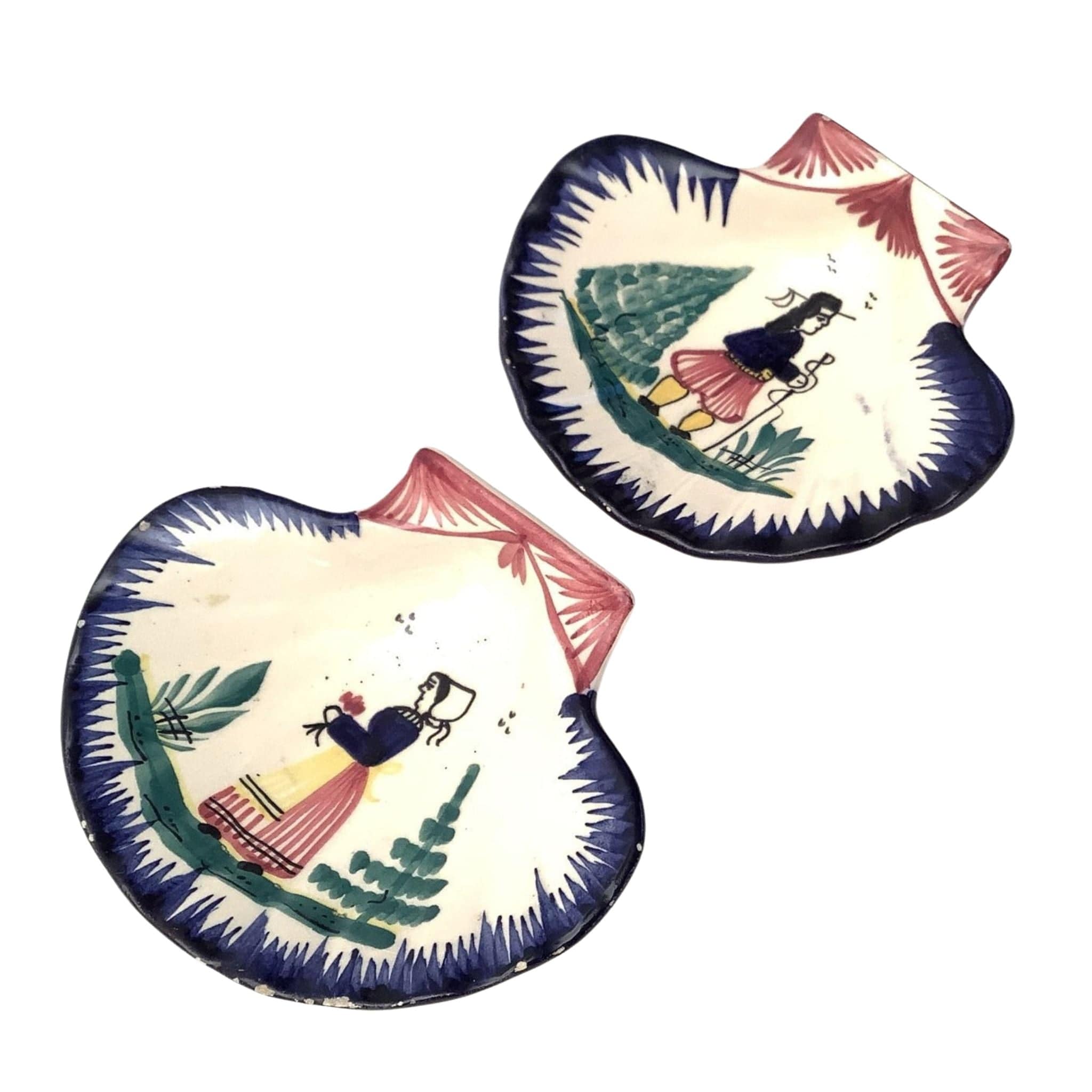Quimper Shell Dishes HB French - Hand-Painted Henriot Faience Set